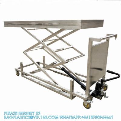 China 304 Stainless Steel Cadaver Trolley Lift Mortuary Morgue Hydraulic Body Lifter Coffin Accessories Te koop