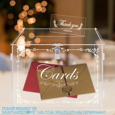 China Acrylic Wedding Card Box Money Post Gift Box Holder, Clear Card Box Large Letter Envelope Boxes With Lock And Slot for sale