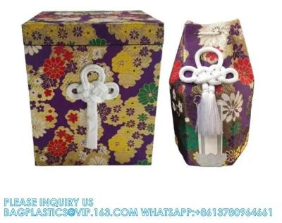China Japanese Funeral Wooden Urn Bone Box And Bag With Flower Pattern Funeral Keepsake Ash Box and Bone Bag for sale