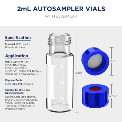 China 2mL Autosampler Vials With Writing Area And Graduations, 9-425 HPLC, Screw Cap, White PTFE & Red Silicone Septa Te koop