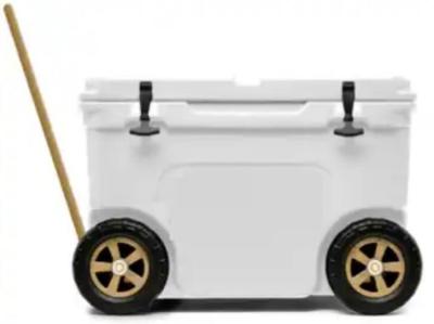 China 55 Quart  Best Sell Ice Box 4 Wheel Premium Wheeled Cooler Foam Insulation Foldable Backrest Seat Chilly Chest Te koop