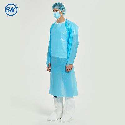 Cina Il pollice di plastica dei grembiuli del LDPE di CBE pp del PE eliminabile di S&J avvolge il grembiule medico protettivo di CBE del livello di AAMI in vendita