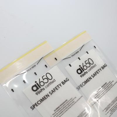 중국 시험소를 위한 주문 제작된 생물학적 위험 견본 자기 접착력 상단 백 버릴 수 있는 시료 백 판매용