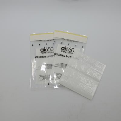 China Lab 3 Layer 95kPa Adhesive Specimen Transport Bag With Zip Lock Biohazard Design for sale