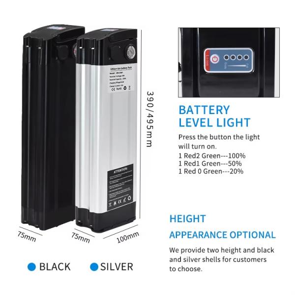 Quality 36V 24 Volt 10Ah 10.4Ah Electric Bicycle Battery Pack Lithium Ion Silver Fish for sale