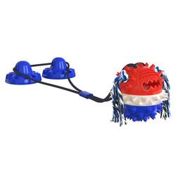 Cina Multifunctional Interactive Pet Leak Food Toys Strong Pet Molar Chew Toy Ball With Double Suction Cups in vendita