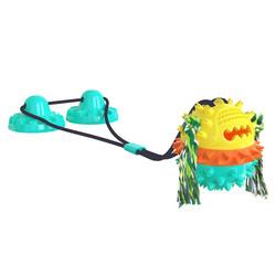 Cina Multifunctional Interactive Pet Leak Food Toys Strong Pet Molar Chew Toy Ball With Double Suction Cups in vendita