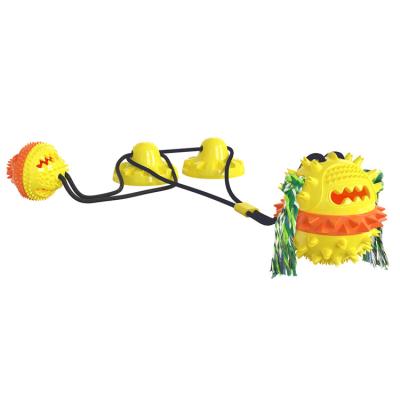 Cina Hot Sale Molar Bite Resistant Double Suction Cup Dog Chew Rope Ball Pull Toy in vendita
