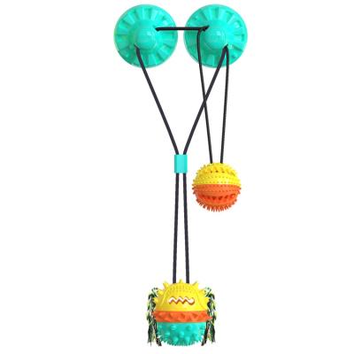 Cina Hot Sale Molar Bite Resistant Double Suction Cup Dog Chew Rope Ball Pull Toy in vendita