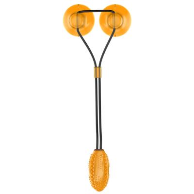 Cina Indestructible Rubber Dog Treat Ball Bite-resistant Double Sucker Chew Toy Dog Pet Toys With 2 Suction Cup Rope in vendita