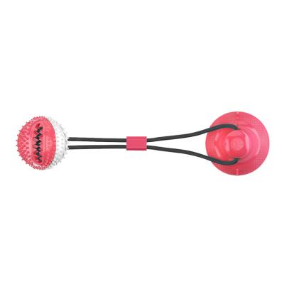 China Multifunction Interactive Double Teeth-cleaning Suction Cup Self-playing Food Dispensing Rubber Ball Chew Dog Tug Rope Toy à venda