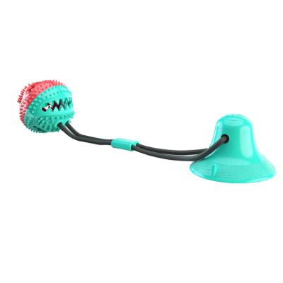 China Multifunction Interactive Double Teeth-cleaning Suction Cup Self-playing Food Dispensing Rubber Ball Chew Dog Tug Rope Toy à venda