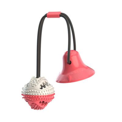 China Multifunction Interactive Double Teeth-cleaning Suction Cup Self-playing Food Dispensing Rubber Ball Chew Dog Tug Rope Toy à venda