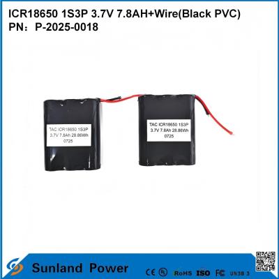 China ICR18650 1S3P 3.7V 7.8AH+WIRE(BLACK PVC) BATTERY for sale