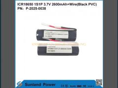 ICR18650 1S1P 3.7V 2600mAh+Wire(Black PVC) BATTERY