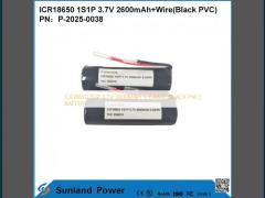 ICR18650 1S1P 3.7V 2600MAH + 케이블 (블랙 PVC) 배터리