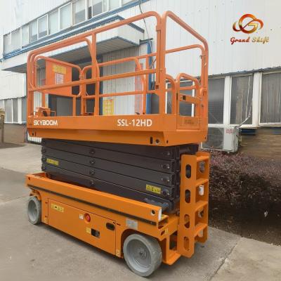 China Automatic Self Brake System Scissor Lift SSL-12HD Aerial Work Platform 90 Degrees Flexibility Steering Wheel for sale