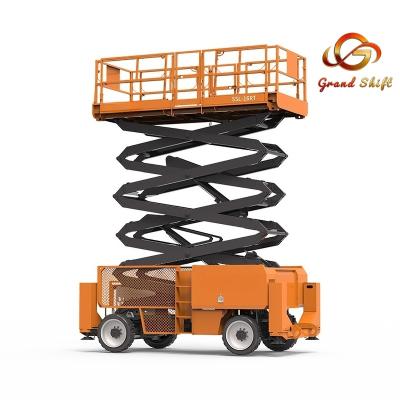 China SSL-16RT Rough Terrain Scissor Lift Aerial Work Platform 40% Gradeability One Click Outrigger Leveling for sale