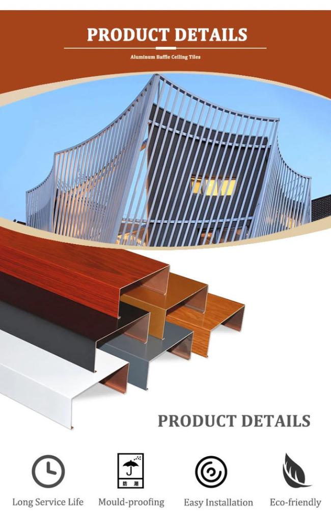 Interior Decor Slat Ceiling Panels U Tube Customized Alum Strip Ceiling 1