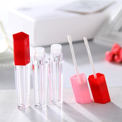 China New design unique ABS 8ml red pink empty lip gloss tubes container with wands oblique top lipgloss for sale