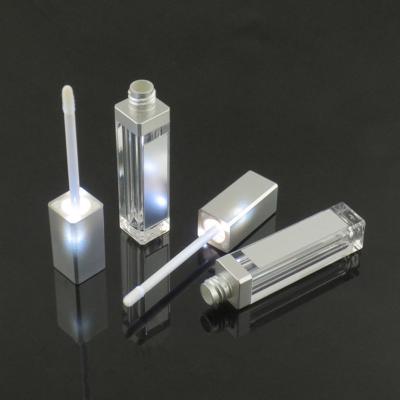 China 7ml Square Lipgloss Tube Empty Lip Gloss Lipstick Bottle With LED Light Mirror Clear Cosmetic Container Makeup Tools for sale