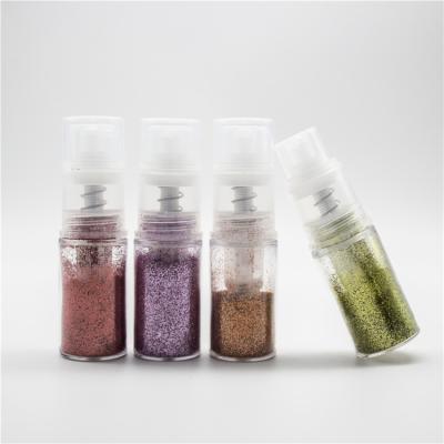 China Empty 14ml plastic small portable cosmetic body round pump transparent nail glitter spray bottle for sale