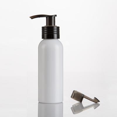 China luxury travel packaging size round shoulder black cap white 100ml spray / Pump plastic pet bottle for sale