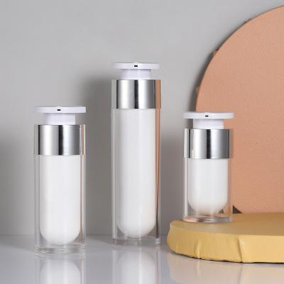 China cosmetic packaging pet plastic PP airless pump bottle 50ml lock pump white body for sale