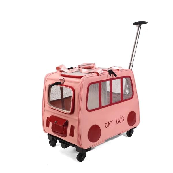 Quality 210D Polyester Bus-Shaped Rolling Pet Carrier for sale