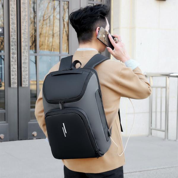 Quality Business Leisure Blue Grey Anti-Theft Waterproof Computer Backpack with Nylon Lining Material and Zipper Closure for sale