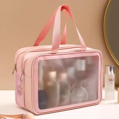 China Portable Double-Layer Makeup Bag for Lady Durable and Large with Dry Wet Separation Matte Finish Personal Item Organizer for sale