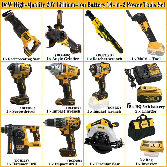 DEWALT tool set in storage bag with batteries and charger