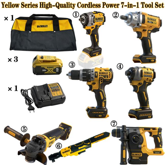 DEWALT 11-piece cordless power tool set showing various tools and accessories