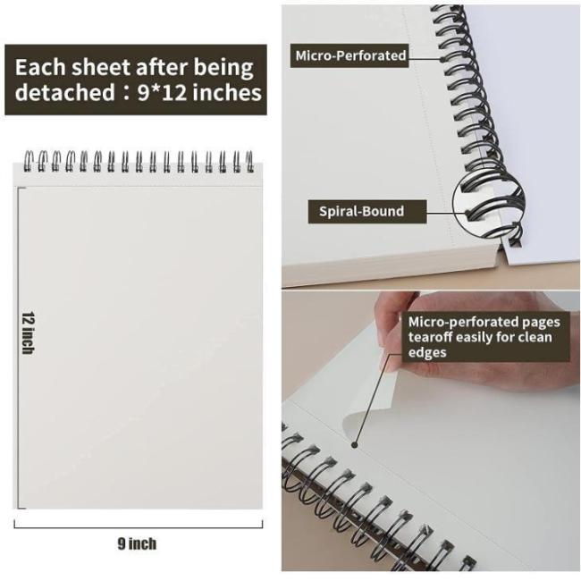 Sketch Book Pack Spiral Bound Artist Sketch Pad 100 Sheets Each Sturdy Acid Free Drawing Paper Ideal for Adults & Teens