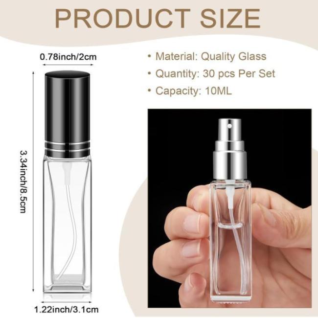 Portable Square Empty Glass Perfume Atomizer Bottle with Spray Applicator