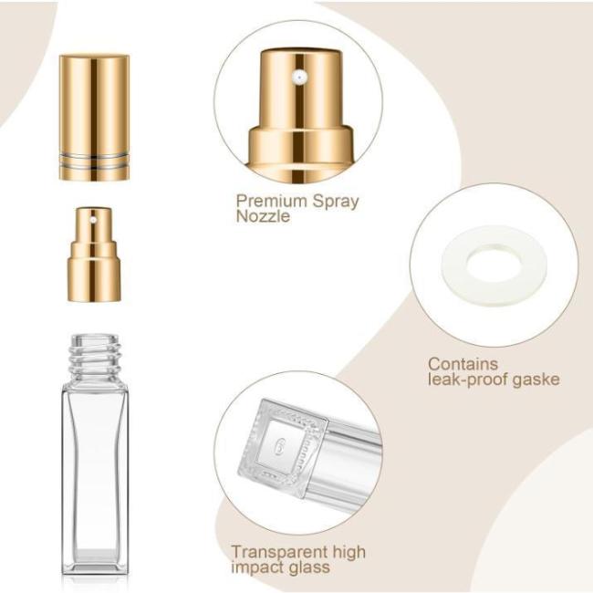 Portable Square Empty Glass Perfume Atomizer Bottle with Spray Applicator