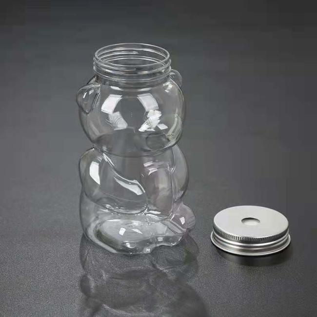 Children&prime;s Popular Bear Shape 450ml Pet Beverage Straw Cup Milk Tea Bottle with Screw Cap Disposable Cartoon Tea Cup