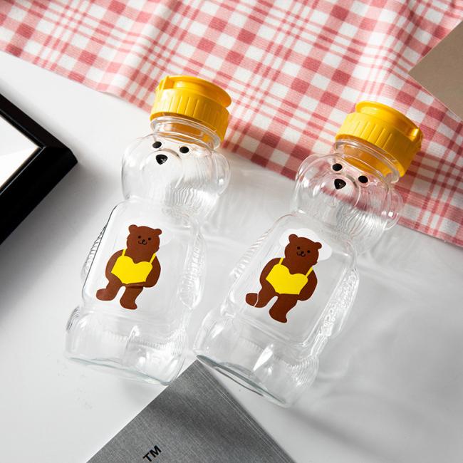 Children&prime;s Popular Bear Shape 450ml Pet Beverage Straw Cup Milk Tea Bottle with Screw Cap Disposable Cartoon Tea Cup