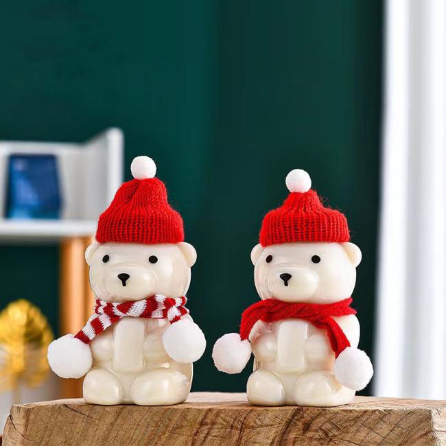 350ml 400ml 700ml Hot Selling Customize Pet Plastic Bear Shape Juice Bottle for Beverage with Cap and Straps
