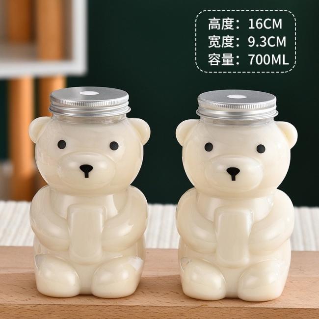 350ml 400ml 700ml Hot Selling Customize Pet Plastic Bear Shape Juice Bottle for Beverage with Cap and Straps