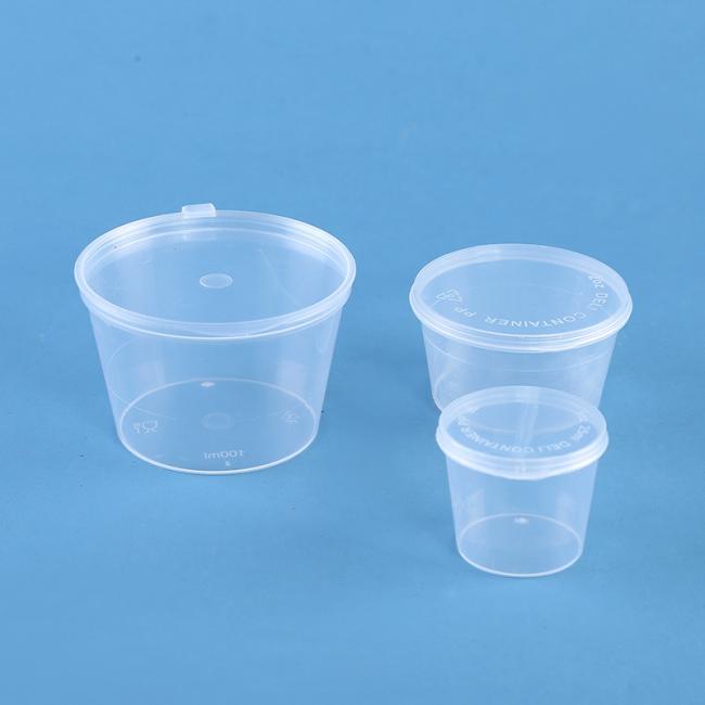 1oz-5oz PP Disposable Plastic Cup with Hinged Lid Take Away Sauce Cup
