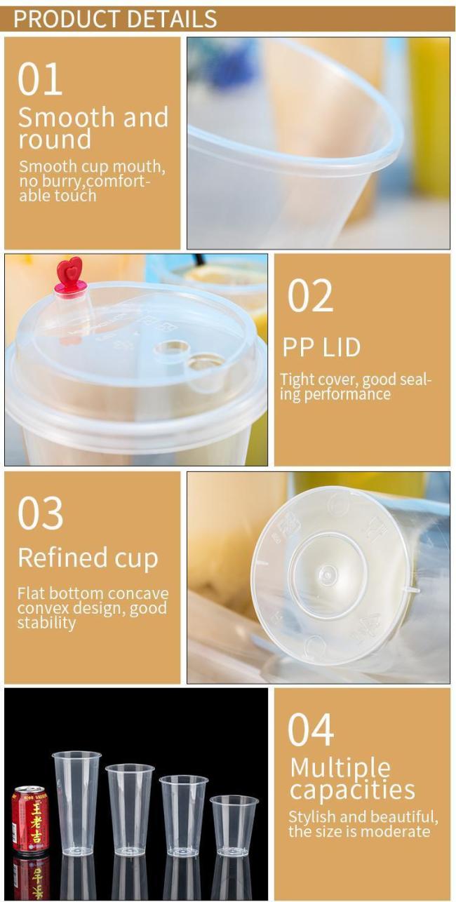 Environmentally Friendly Disposable PP Transparent Plastic Cup Custom Beverage Milk Tea Cup with Lid