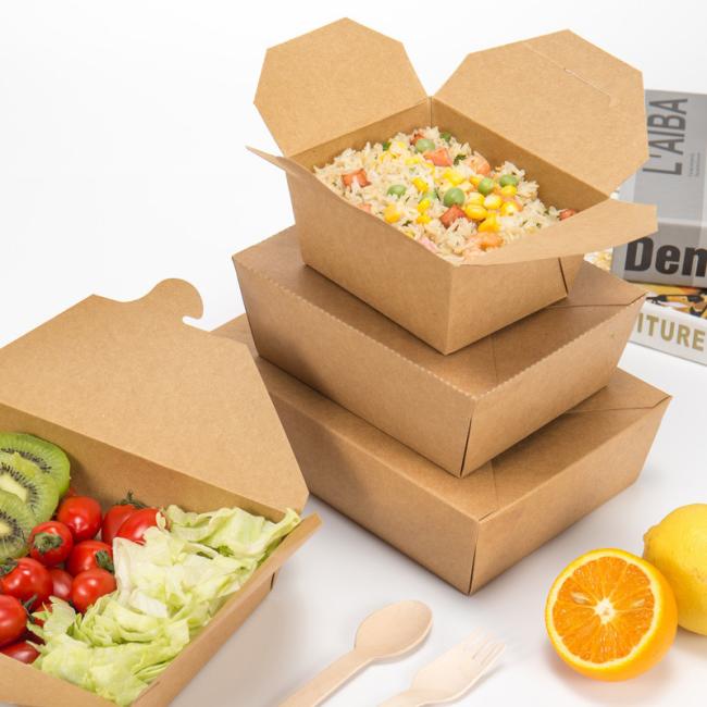 Various Size Take Away Lunch Box Disposable Take out Brown Kraft Paper Fast Food Container