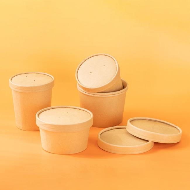 Biodegradable Compostable Single Wall Cup 16oz Kraft Paper Soup Bucket