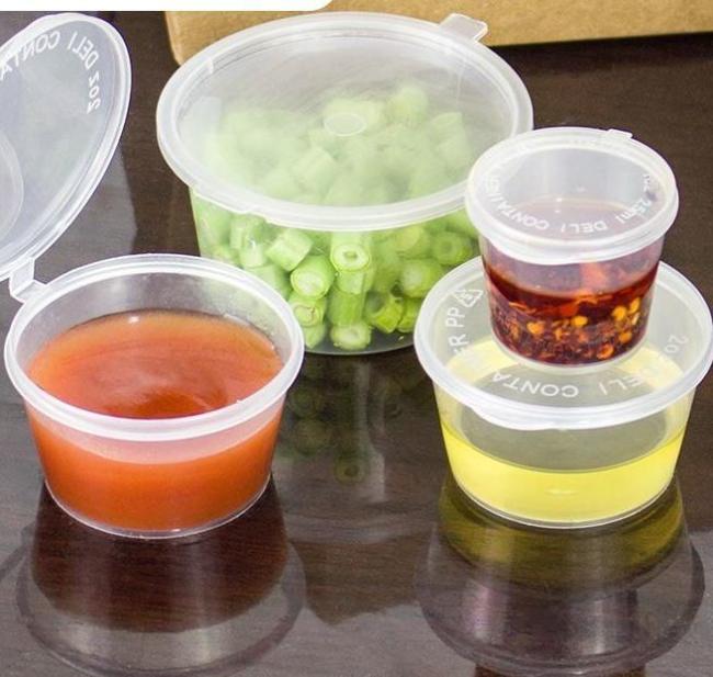 SGS Checked Competitive Price Disposable 1/1.5/2/3/4/5/6/8 Oz Food Grade Plastic Cup Sauce or Juice Separate PP Box with Lid