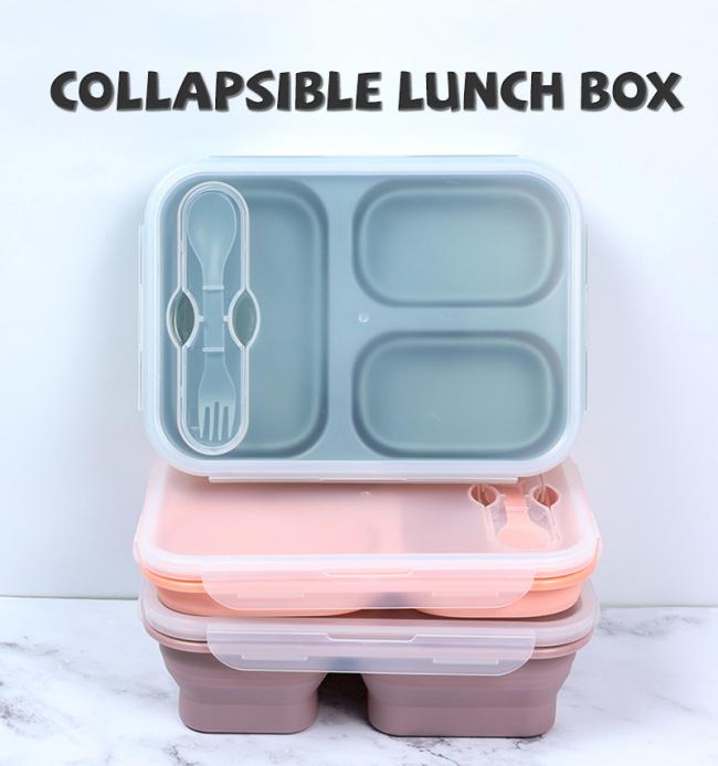 Eco Friendly Food Grade BPA Free Three Compartments Leakproof Kids Lunchbox Speckle Silicone Bento Lunch Box with Lid