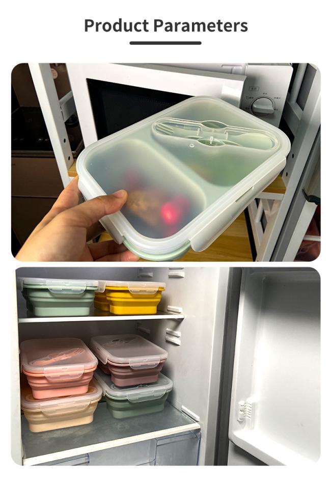 Bento Box with Lid Spoon Fork Silicone 3 Compartment Children&prime;s Lunch Box Kids Set Accessories for School