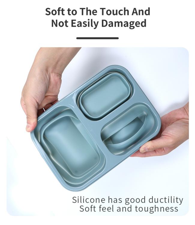 Hot Selling Practical Insulated Portable Lunch Box with 3 Compartments, Customized Silicone 1000ml Lunch Box