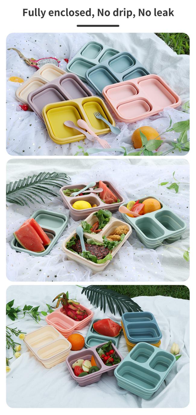 Hot Selling Practical Insulated Portable Lunch Box with 3 Compartments, Customized Silicone 1000ml Lunch Box