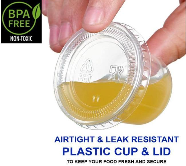 Leak-Resistant Sauce Cups with Lids Black/Clear Plastic Hot Sale Disposable Portion Cup